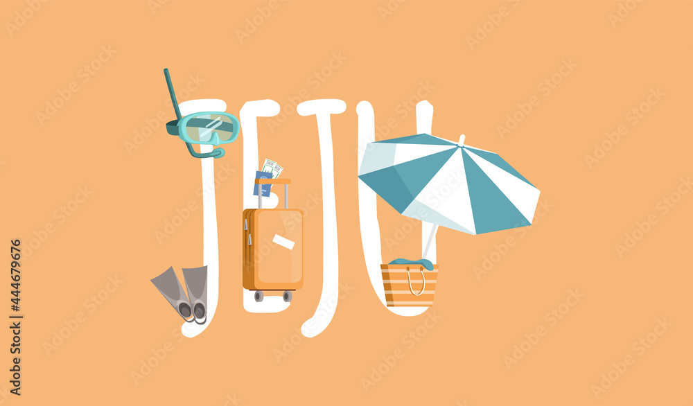 Jeju island in South Korea, tourist tour banner. Summer vacation ...