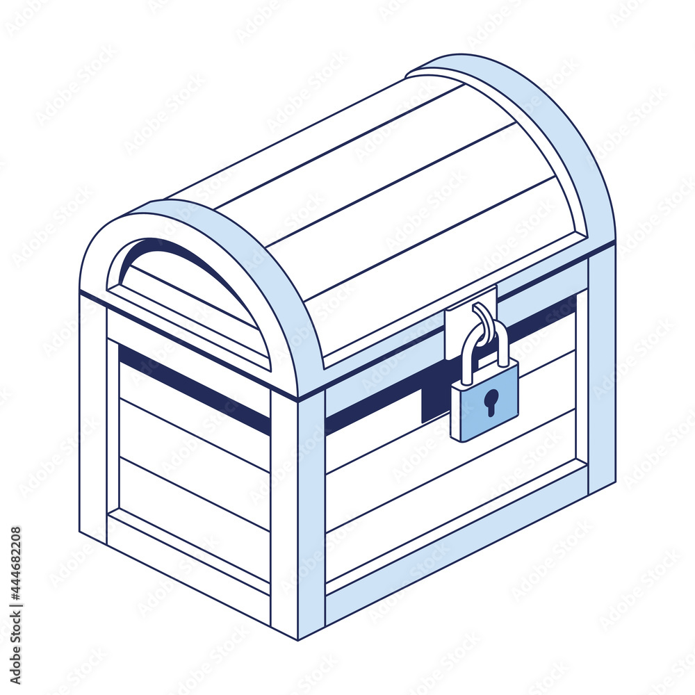 Closed treasure chest. Vector 3d line isometric, color web icons, new ...