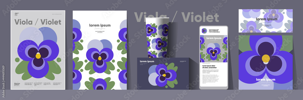 Flowers and plants. Viola. Corporate identity. Set of vector ...