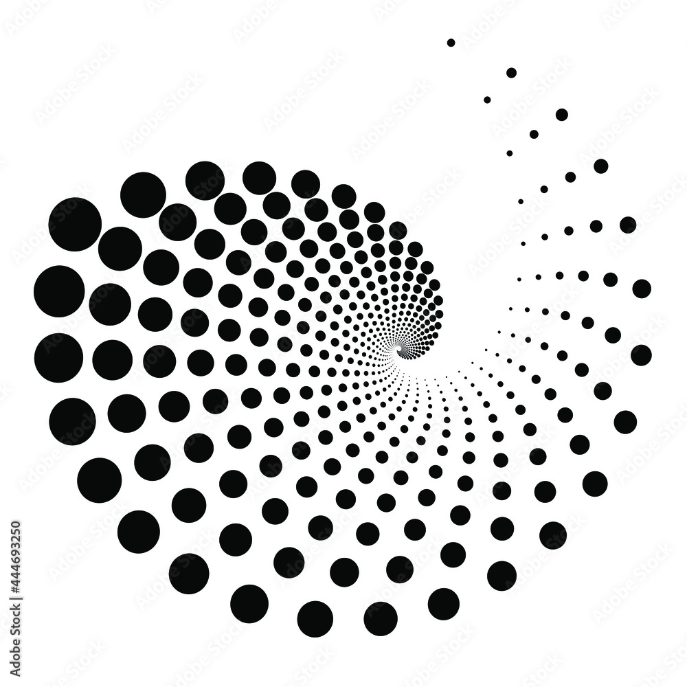 Black vortex dotted shape. Geometric art. Trendy design element for ...