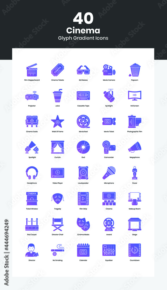 40 Movie and Cinema Icon Set - Multiplex Cinema Icon and Vector Set in ...