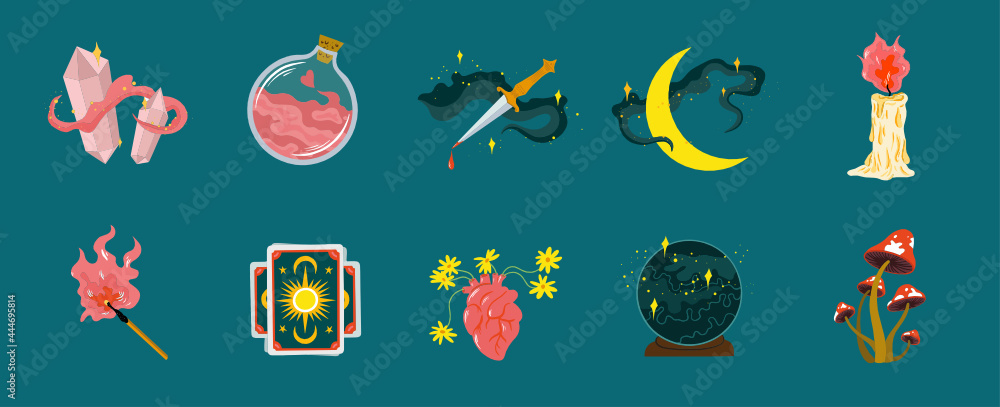Ten ritual elements connected to Wicca / Witches. Stock Vector | Adobe ...