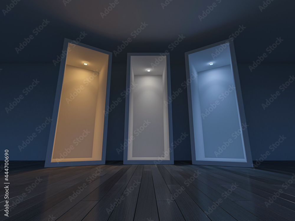 Photo & Art Print 3D rendering image of 3 boxes which different light ...