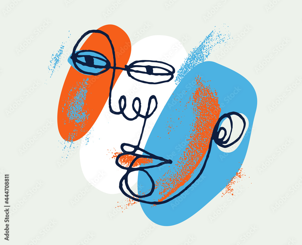 Abstract face vector portrait, abstraction art man head, hand drawn ...