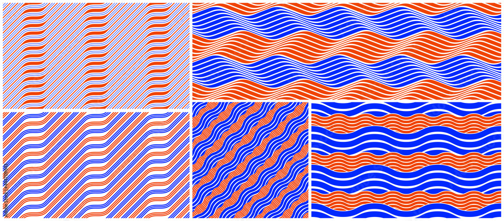 Wavy lines water seamless pattern vector set, 3D dimensional endless ...
