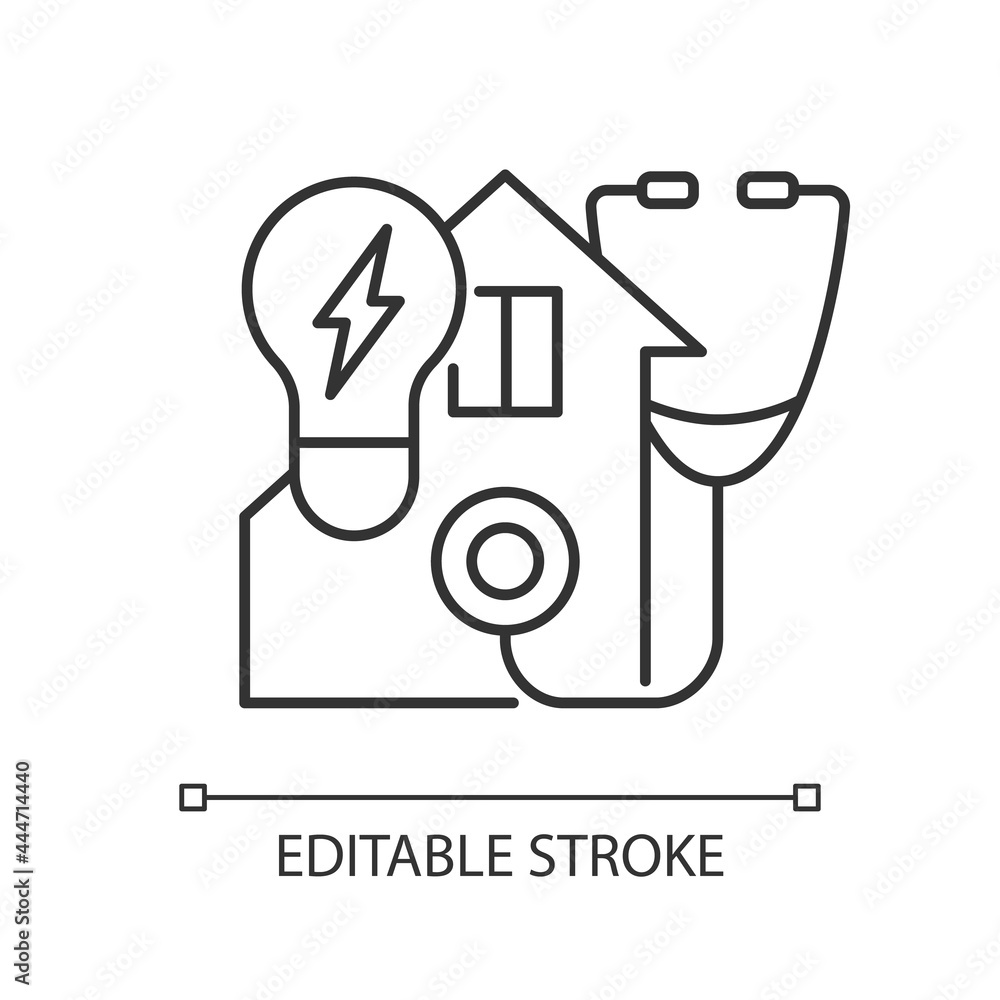 Energy audit linear icon. Inspecting residential house for efficient ...