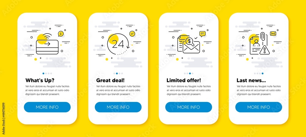 Vector set of Contactless payment, 24 hours and Accounting report line ...