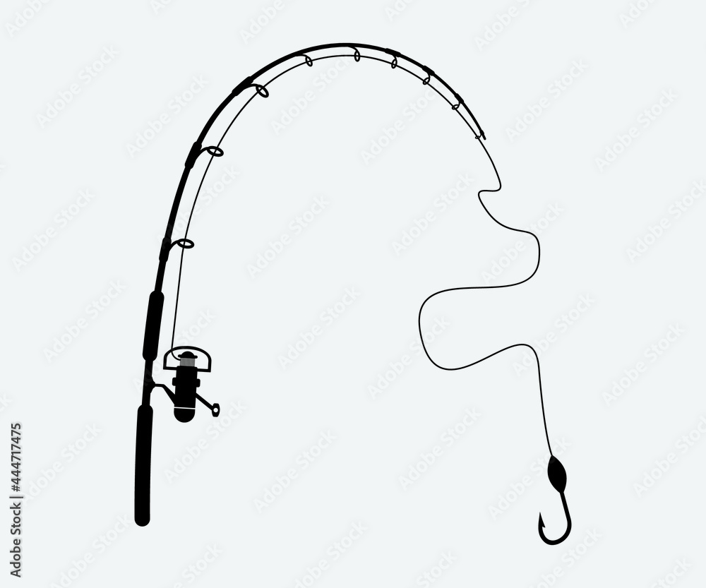 Fishing rod Printable Vector Illustration. Bass fish with rod club ...