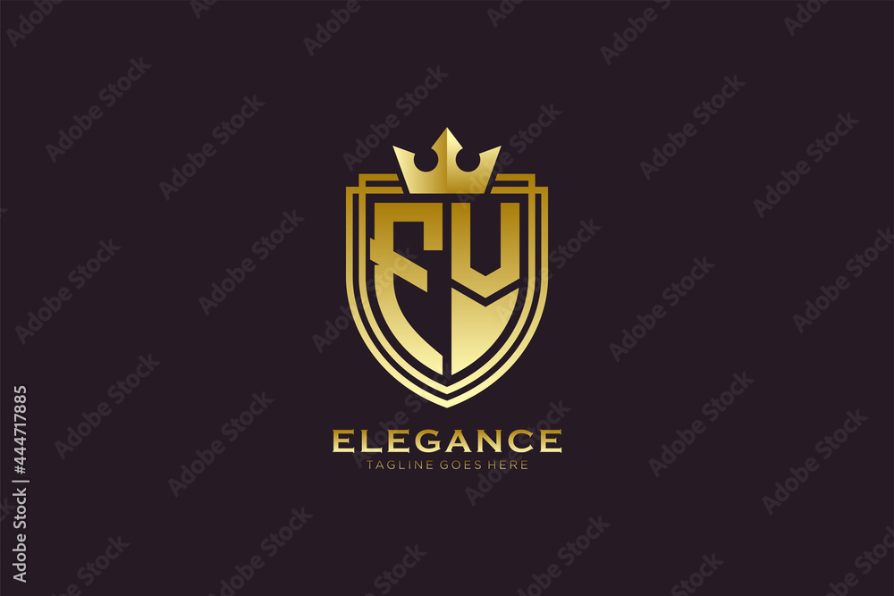 initial FV elegant luxury monogram logo or badge template with scrolls ...