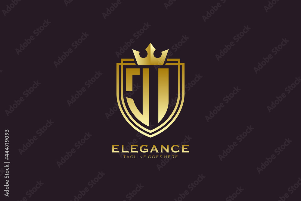 initial JI elegant luxury monogram logo or badge template with scrolls ...