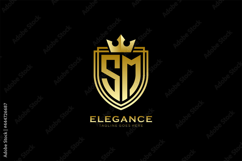 initial SM elegant luxury monogram logo or badge template with scrolls ...