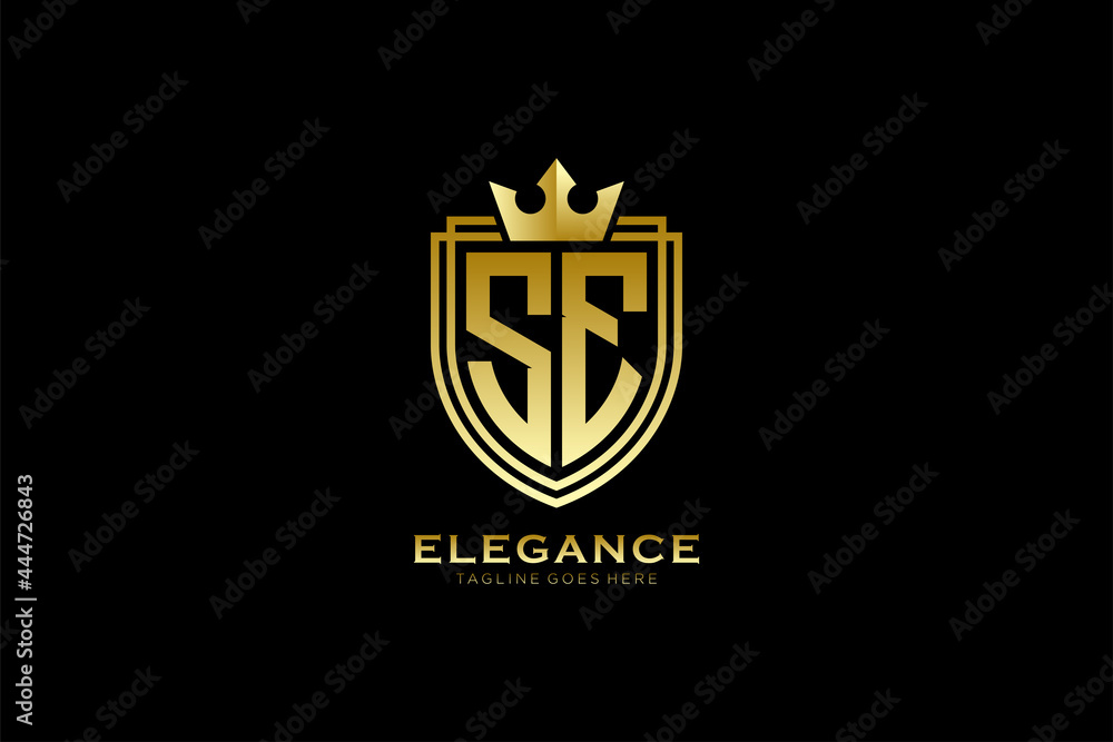 initial SE elegant luxury monogram logo or badge template with scrolls ...
