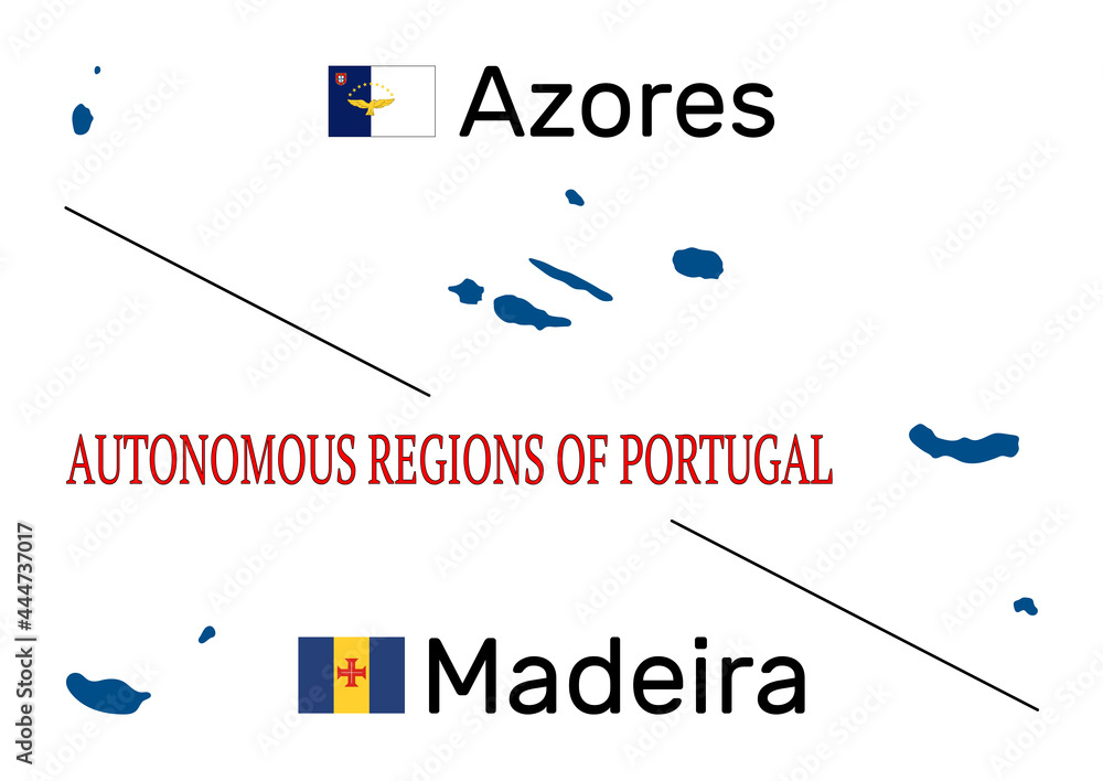Map of the two autonomous regions of Portugal - Azores and Madeira ...