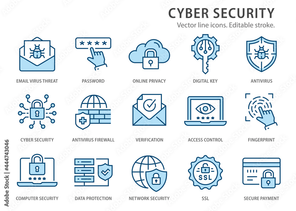 Cyber security line icons set. Vector illustration. Editable stroke ...