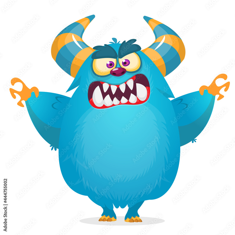 Funny cartoon furry monster character. Illustration of cute and happy ...