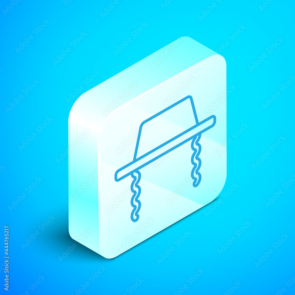 Isometric line Orthodox jewish hat with sidelocks icon isolated on blue ...
