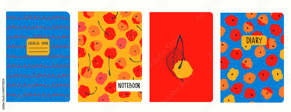 Set of cover page templates with painted cherriesand handwriting ...