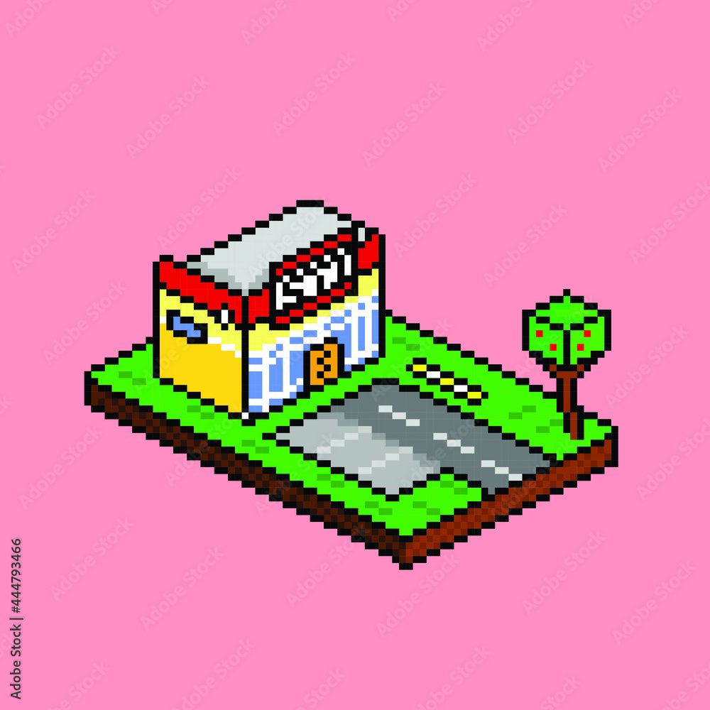 isometric minimarket or store with pixel art style Stock Vector | Adobe ...