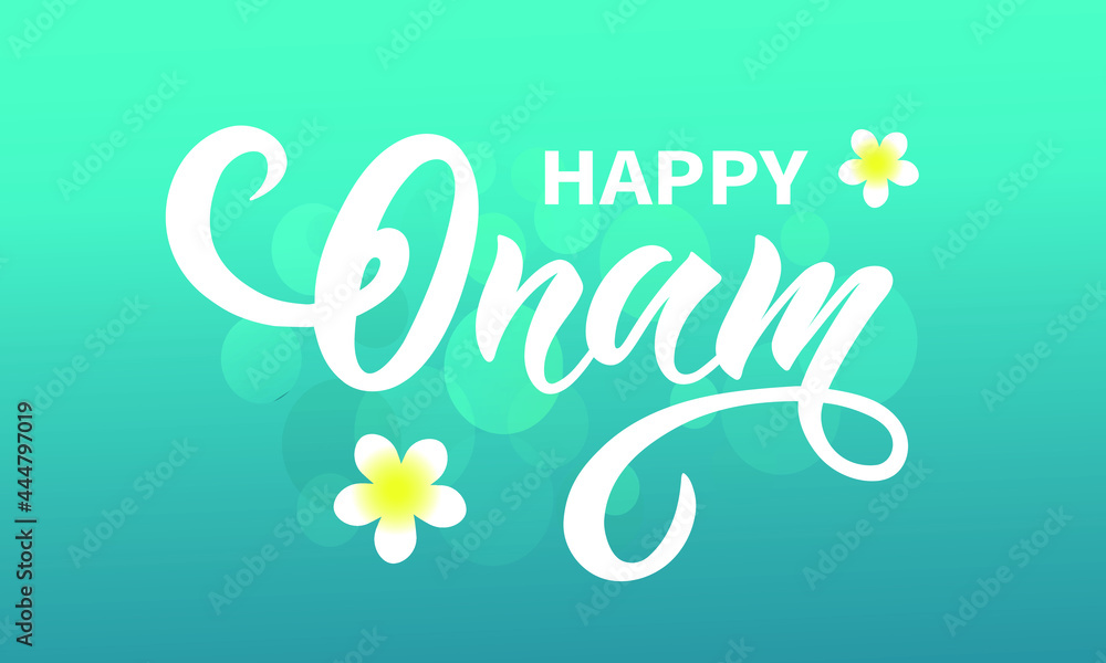 Happy Onam hand drawn greeting lettering. Indian holiday. Modern brush ...