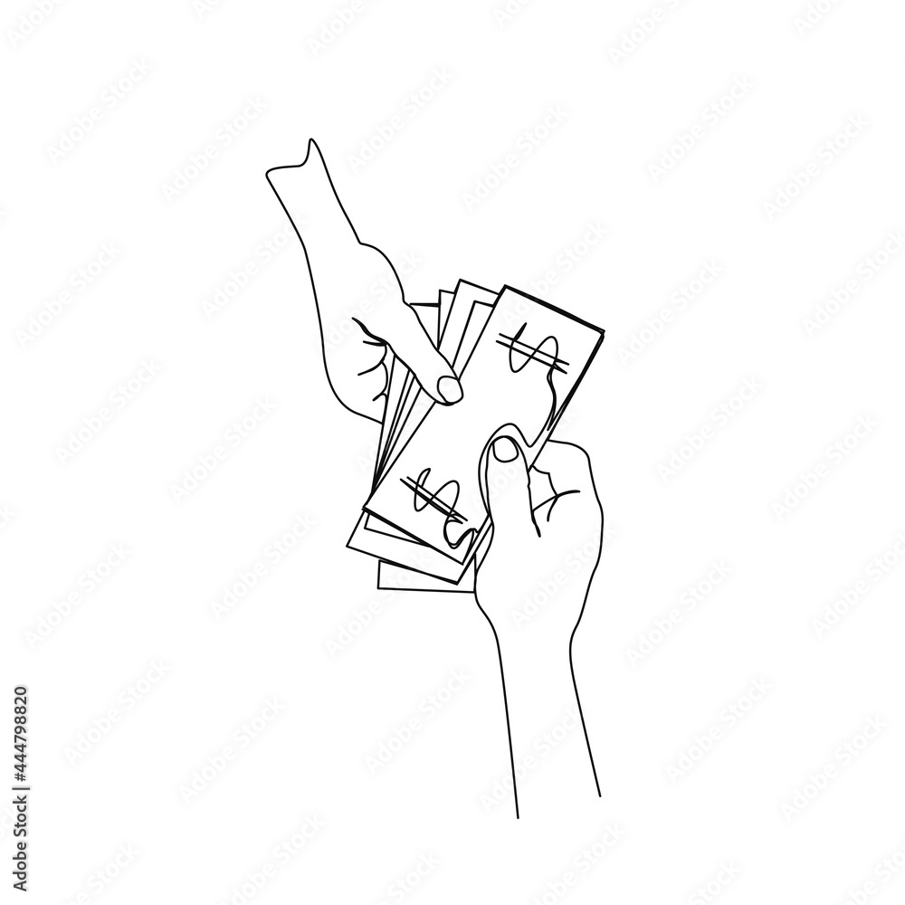 Continuous line drawing of hands giving money. financial line art with ...