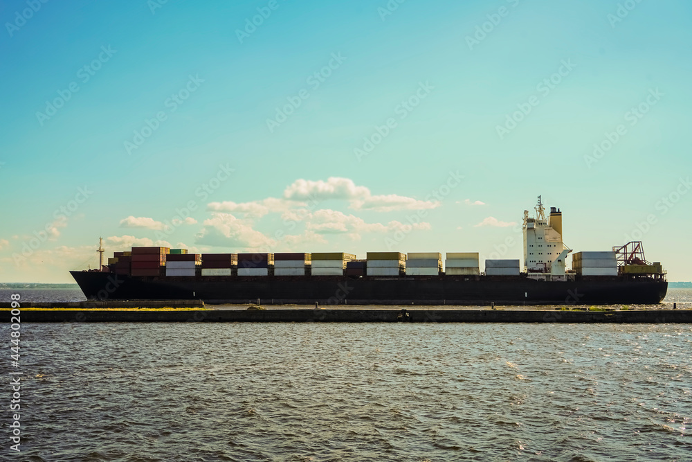 side view container ship carrying container box global business cargo ...