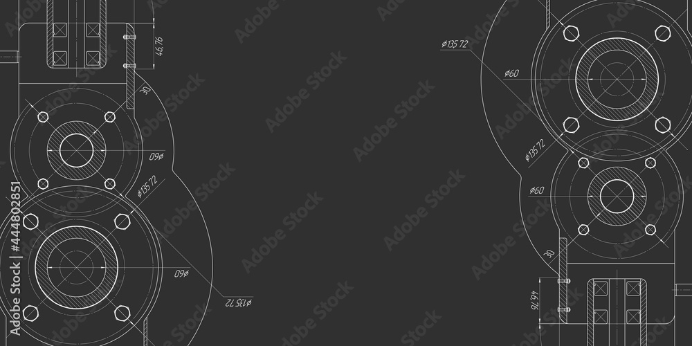 Technology dark background.Engineering innovation.Rotating gear ...