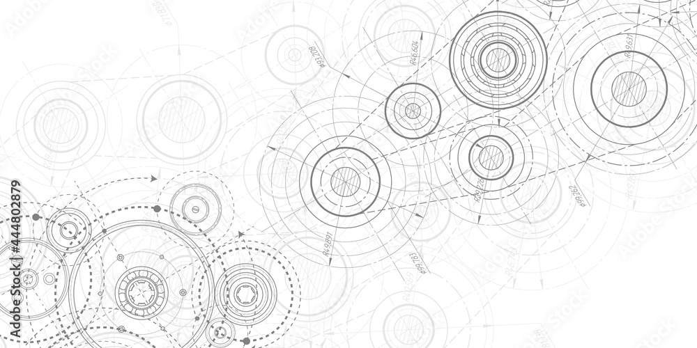 Technology background .Technical drawing of gears .Rotating mechanism ...
