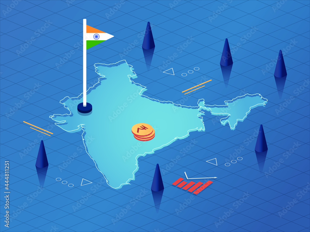 India Map, Flag and Currency Modern Isometric Business and Economy ...