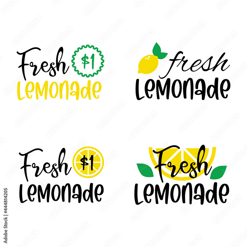 Labels and signs of fresh lemonade with lemon. Vector illustrations for ...