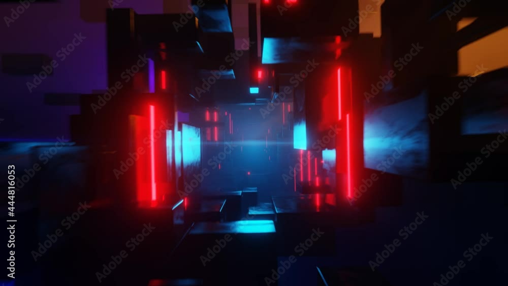Flight in abstract sci-fi tunnel seamless loop. Futuristic VJ motion graphics for music video ...