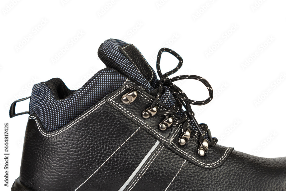 Worker upper, leather boot. The laces are threaded through the eyelets ...