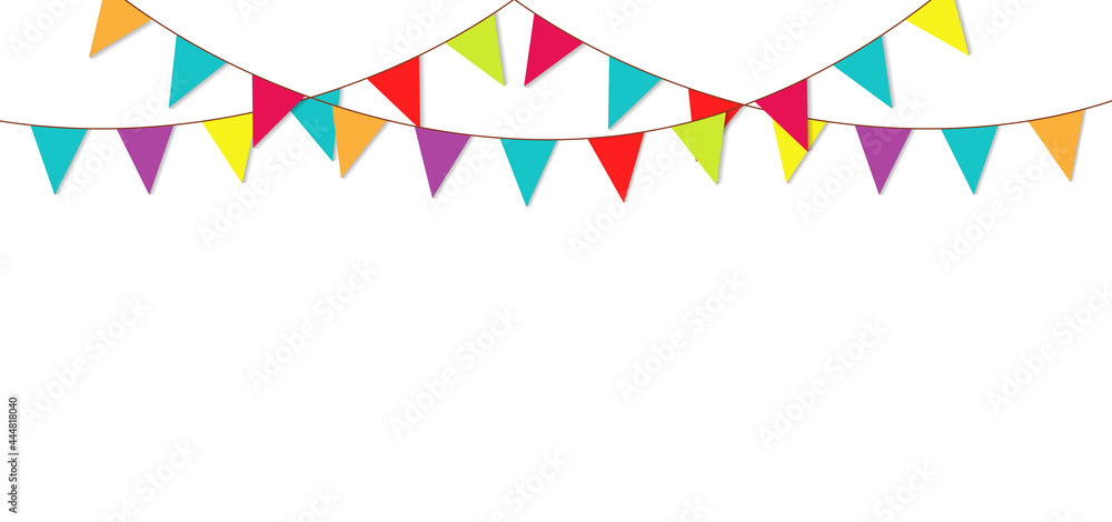 Party flag garland. Bunting for birthday and fair. Colorful triangle ...