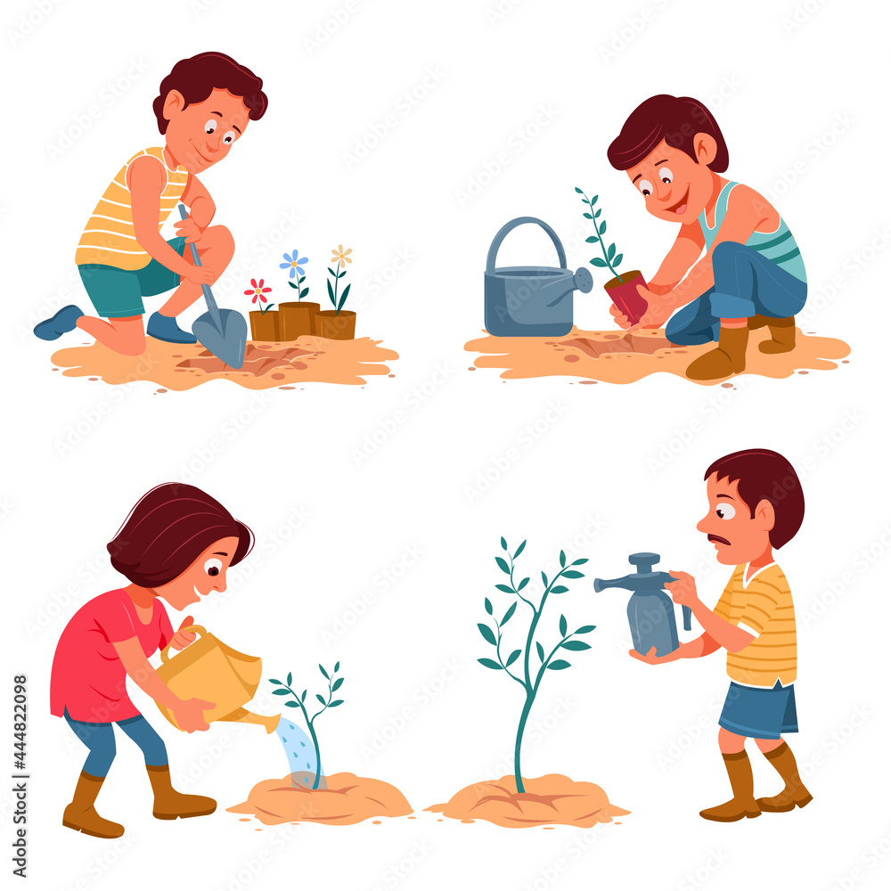 Cartoon people taking care of plants Stock Vector | Adobe Stock