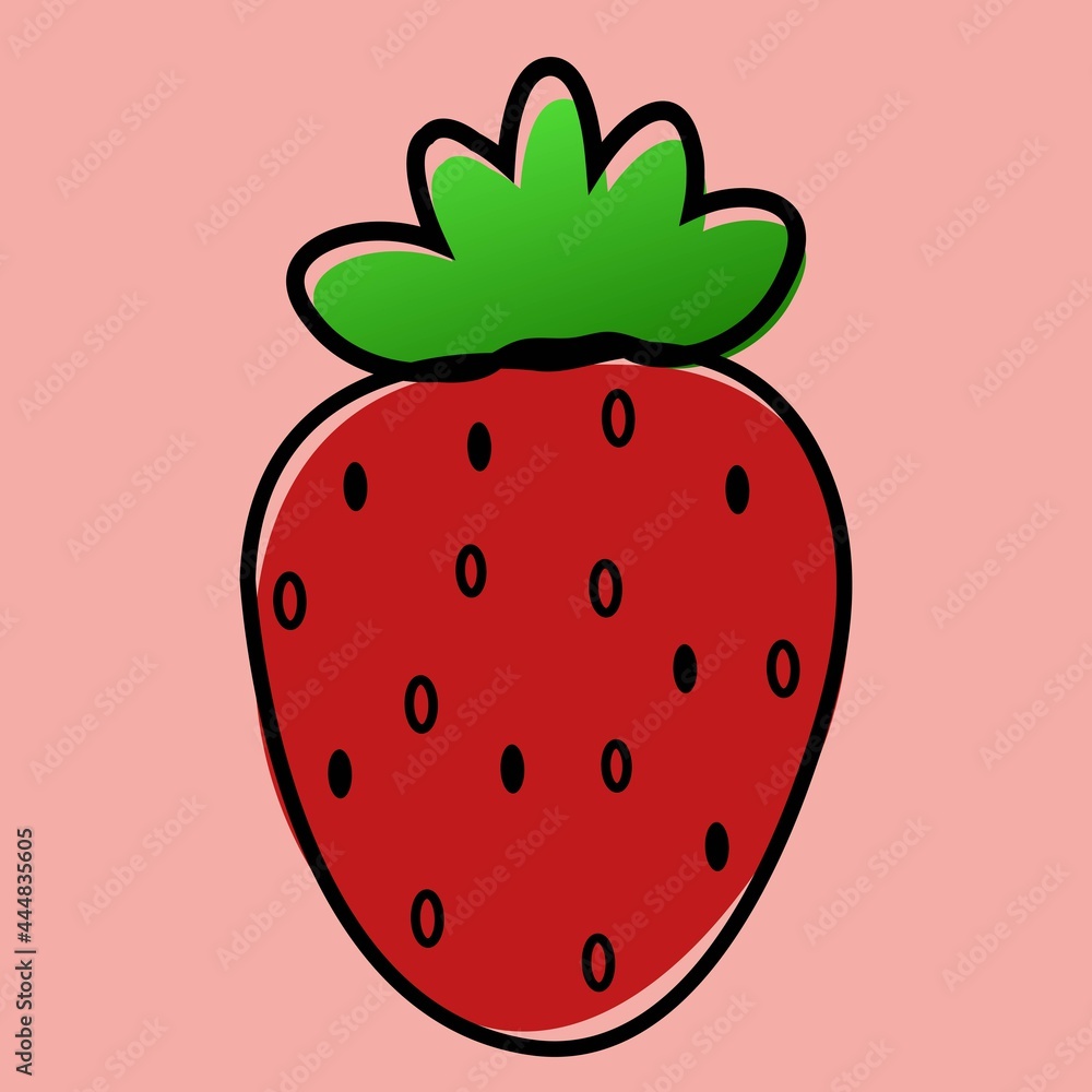 Cartoon summer bright strawberry illustration isolated on pink ...