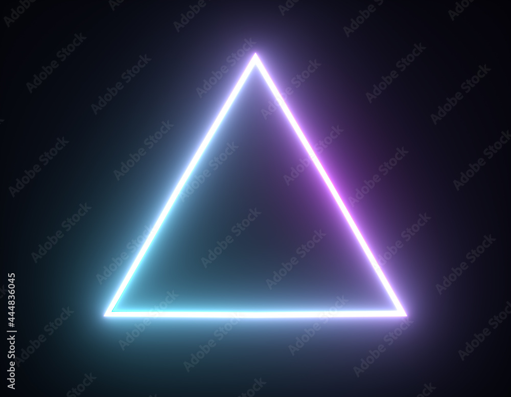 Shiny neon triangle frame, light geometric shapes. 3d render Stock ...