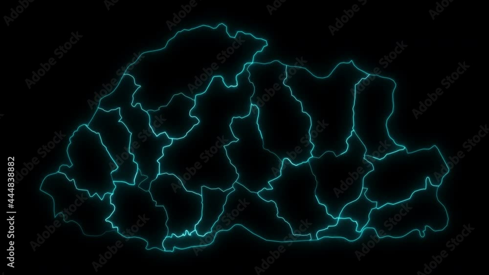 Animated Outline Map of Bhutan with Districts Stock Video | Adobe Stock