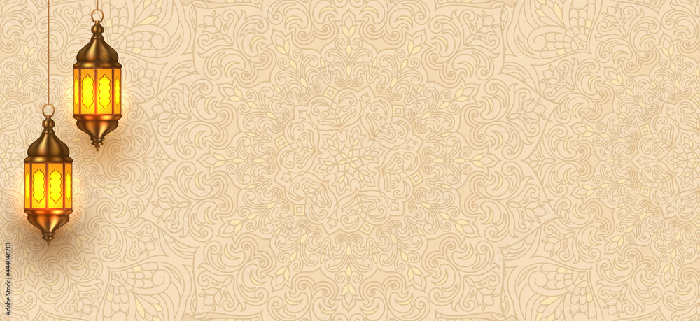 Islamic pattern background with hanging lanterns Stock Vector | Adobe Stock