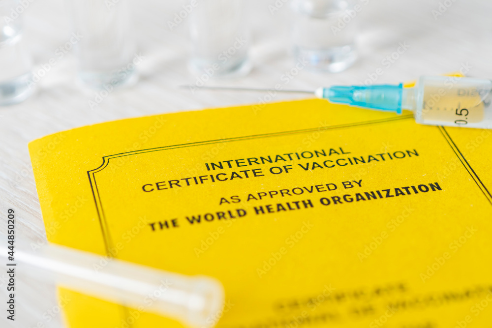 international vaccination record book. Side view of WHO vaccination ...