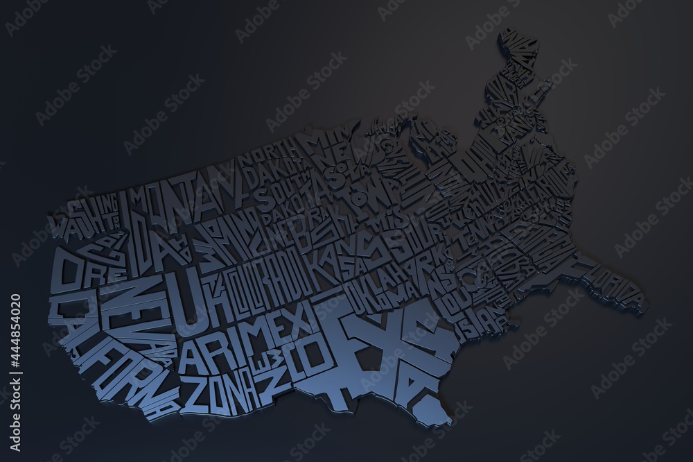 Black Lettering 3d Geographic Map of USA Render Stock Illustration ...
