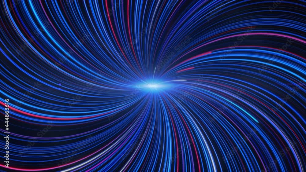 Shining curved rays from light point. Animation. Beautiful spiral of ...