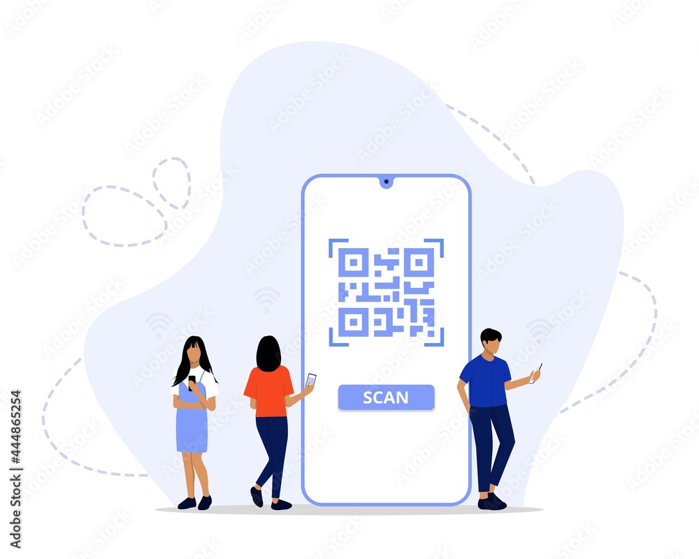 Vetor de Vector Illustration, QR Code scanning Concept, Showing people scan code using ...