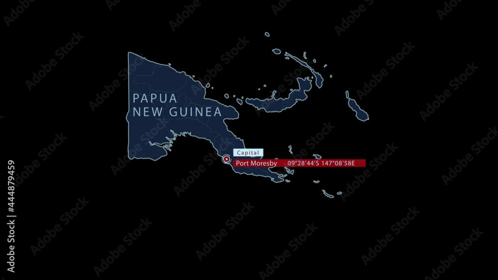 A stylized rendering of the Papua New Guinea map conveying the modern ...