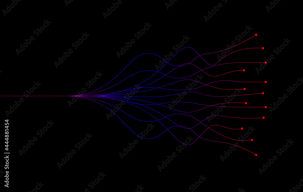 AI Artificial intelligence wave lines neural network purple blue and ...