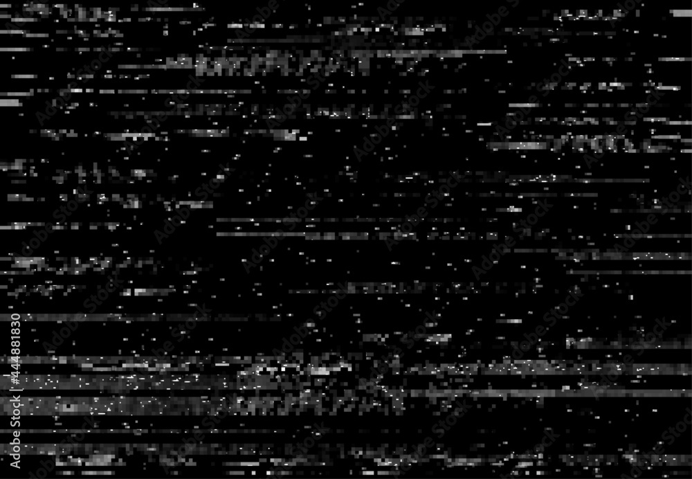 Glitch distortion screen, VHS video glitch effect with lines and noise, vector background. TV ...