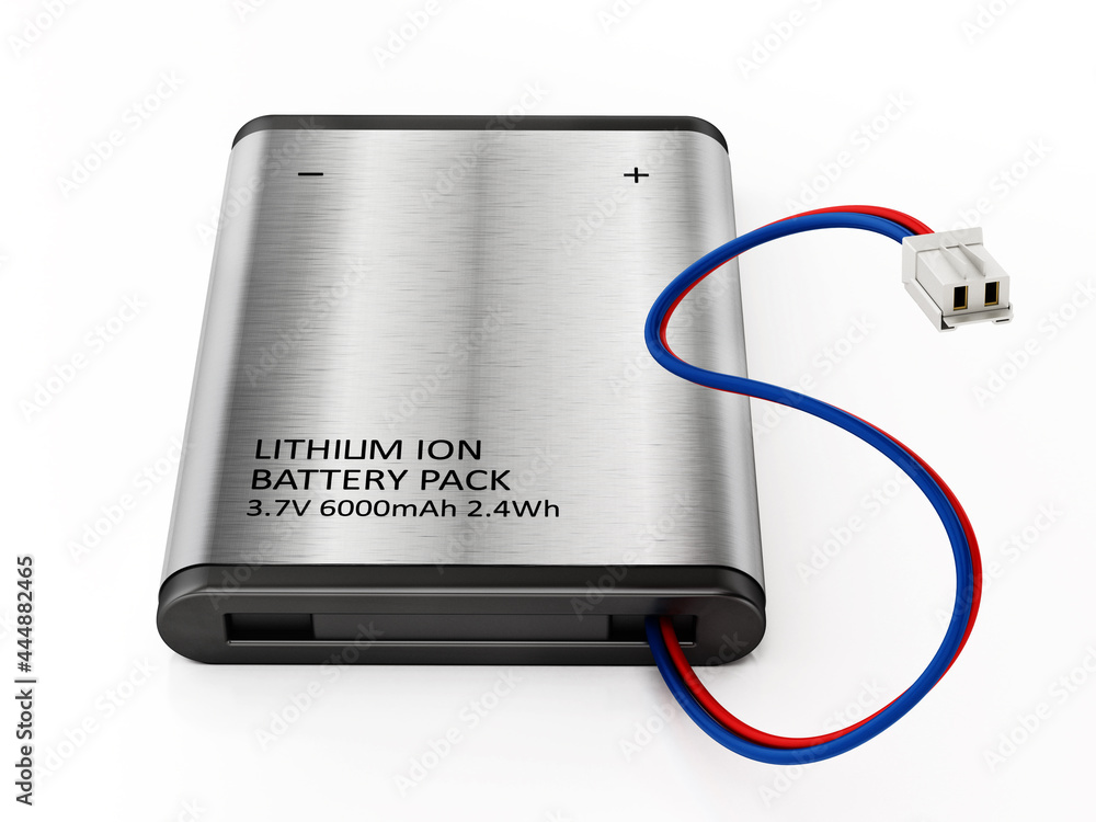 Generic lithium Ion battery with connection cable isolated on white ...