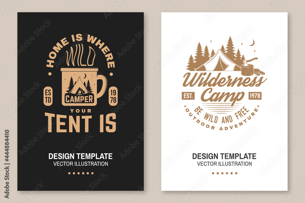 Wilderness camp. Be wild and free. Vector. Flyer, brochure, banner ...