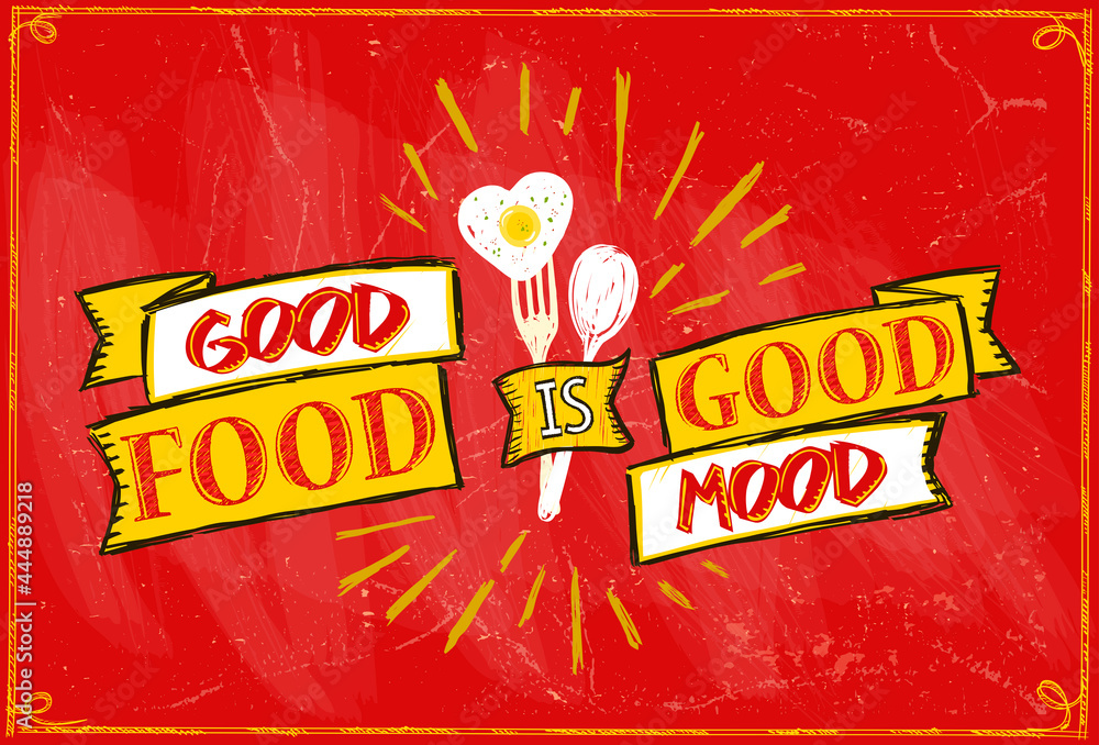 Good food is good mood quote card hand drawn lettering poster Stock ...