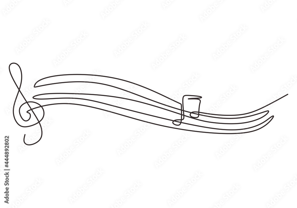 One continuous line art drawing music note vector illustration. A sign ...