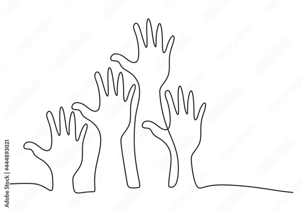 Continuous one single line drawing of human hands. A symbol of ...
