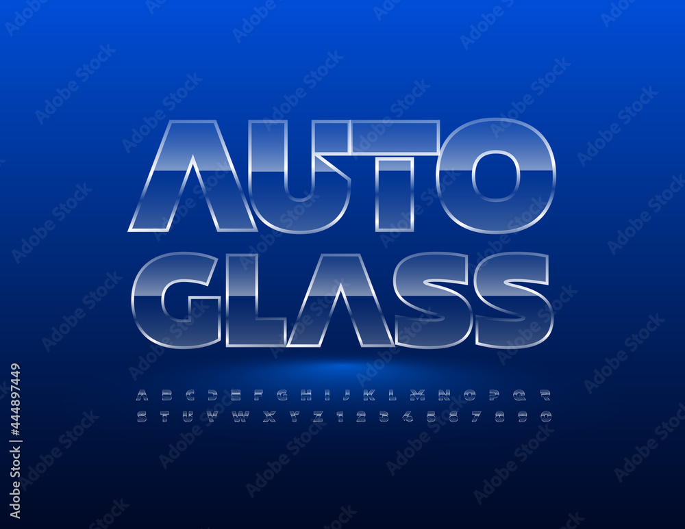 Vector business sign Auto Glass. Glossy creative Alphabet Letters and ...